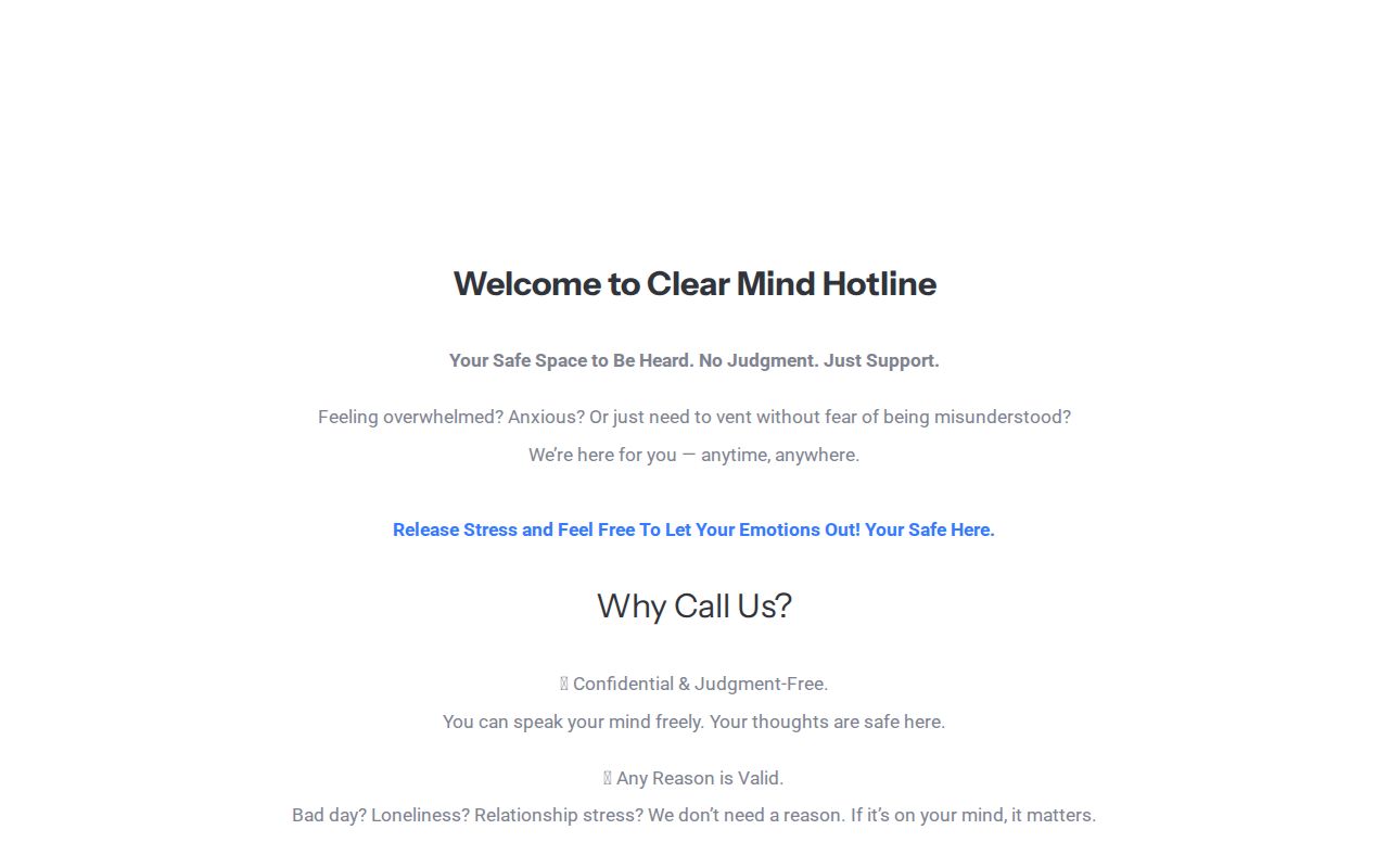 Clear Mind Hotline - A Place to Vent. A Place to Heal & Be Heard.